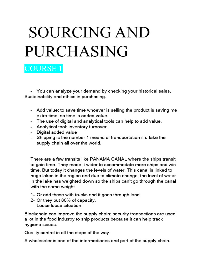 Sourcing and Purchasing | PDF | Supply Chain | Procurement