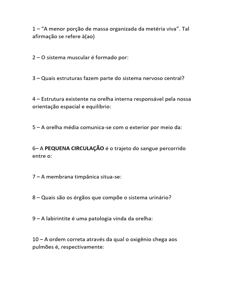Perguntas Revisão Afac | PDF | Sangue | Sistema circulatório