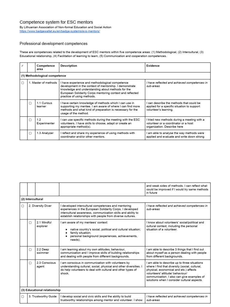 Competence System For ESC Mentors | PDF | Mentorship | Learning