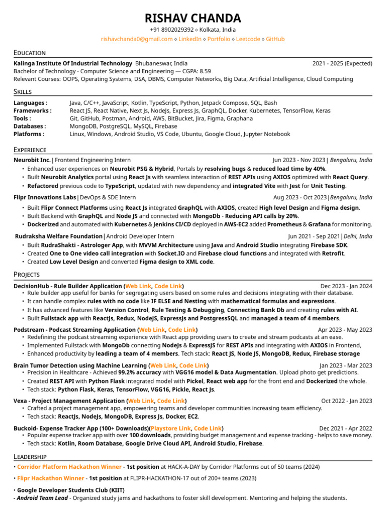 Rishav Chanda Resume 2024 | PDF | Computer Programming | Information Technology Management