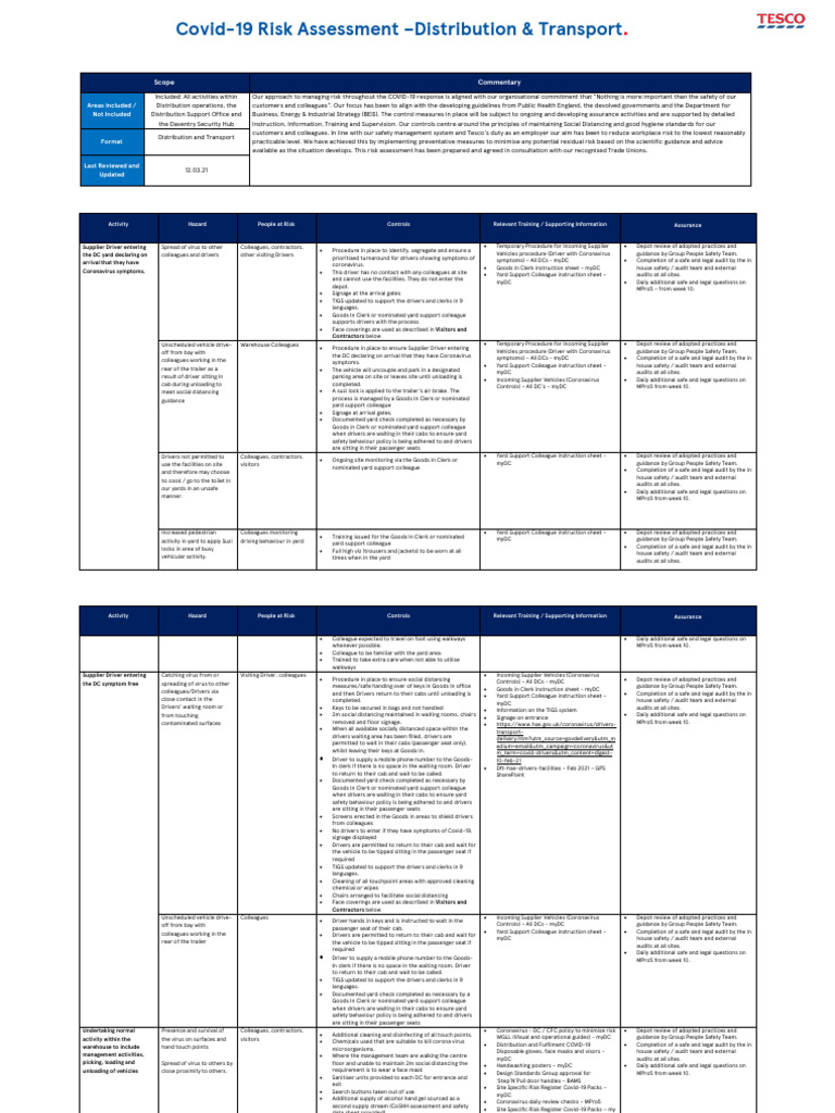 risk-assessment-c19-dc-last-updated-120321 | PDF | Risk | Risk Assessment