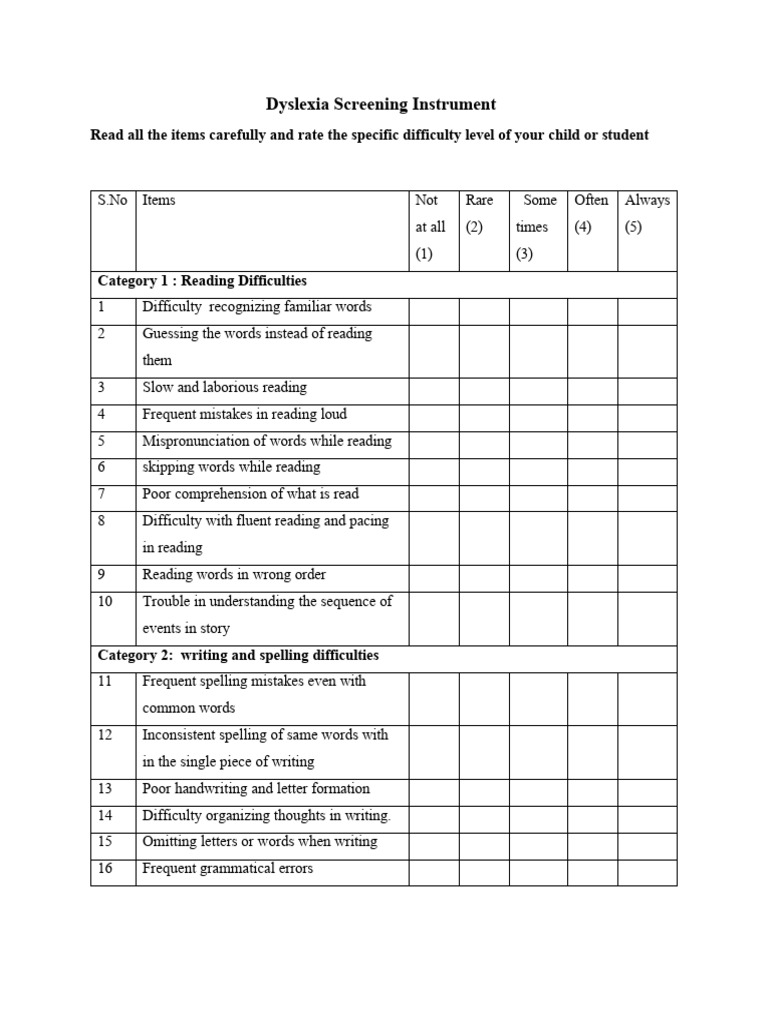 Dyslexia Screening Instrument Bibi Asma | PDF