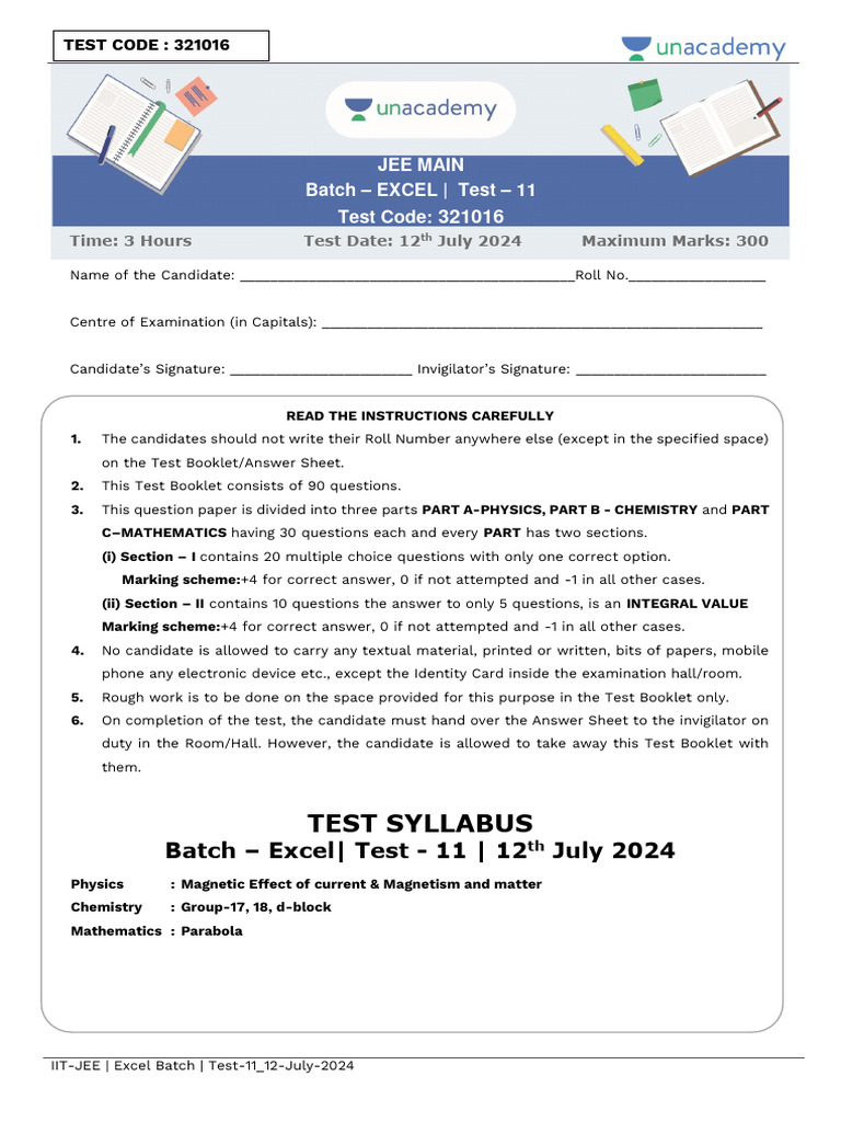 IIT-JEE Excel Batch Test 11 Details | PDF | Helium | Cryogenics