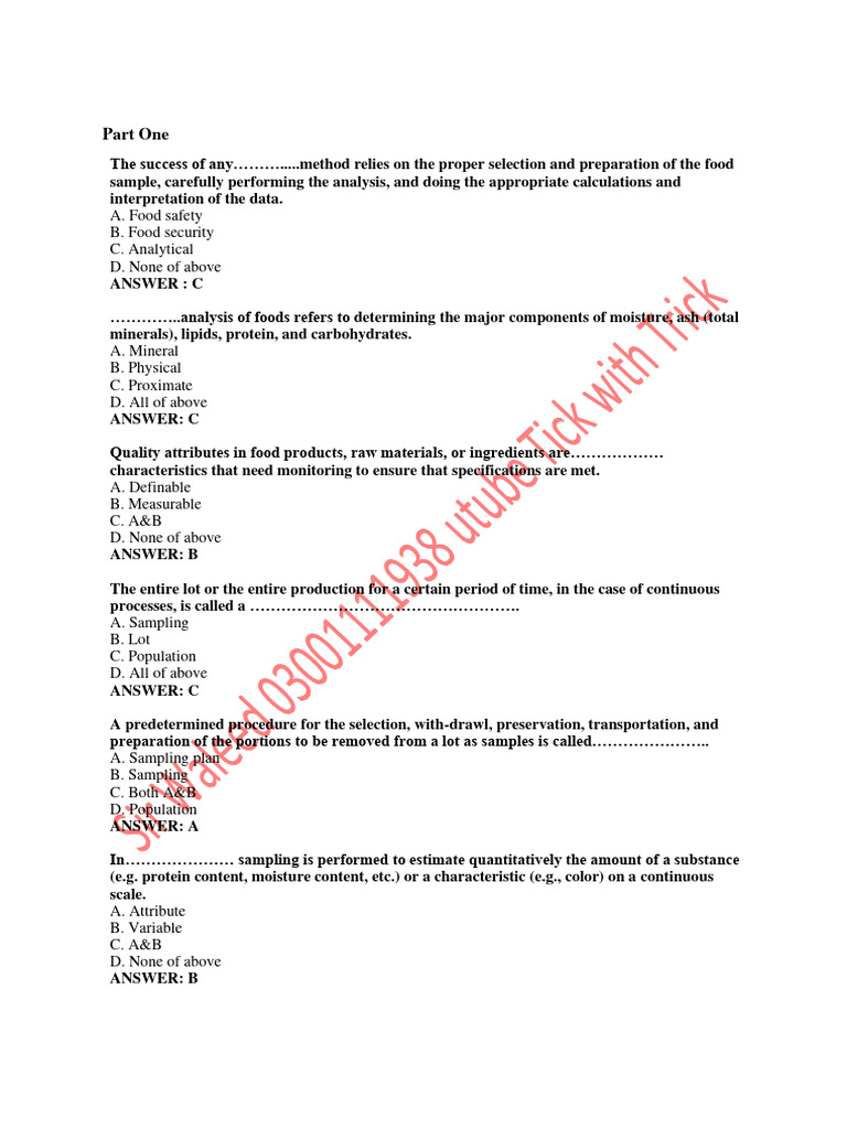 Food Analysis and Sensory Evaluation A | PDF | Sampling (Statistics ...