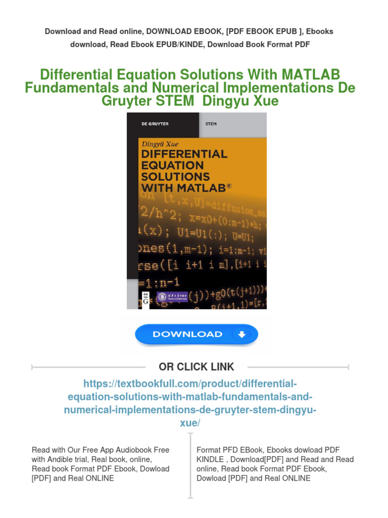 Differential Equation Solutions With MATLAB Fundamentals and Numerical Implementations de ...