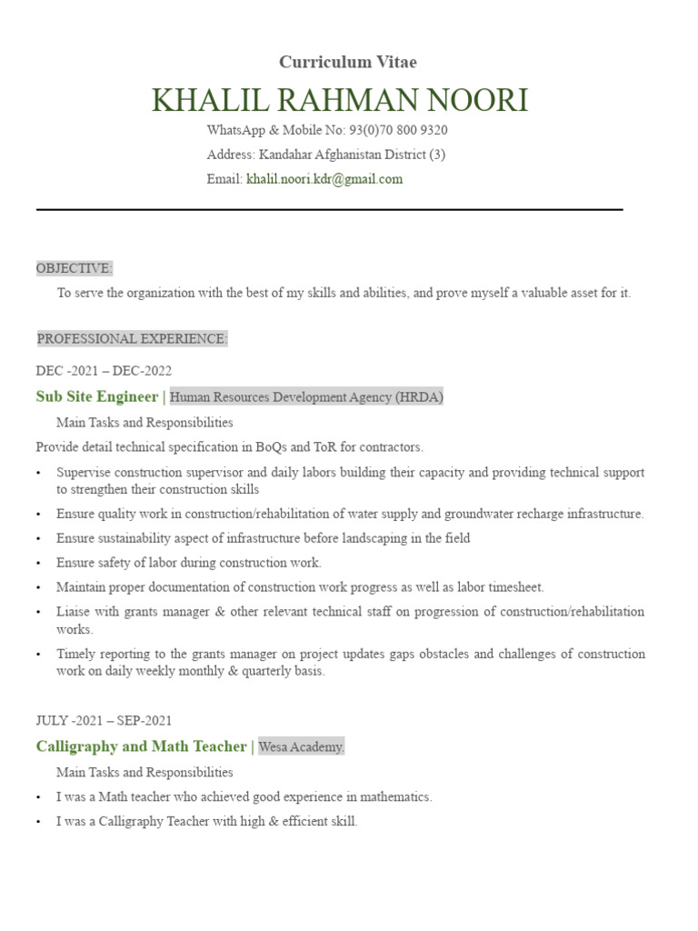 Khalil New CV | PDF | Infrastructure