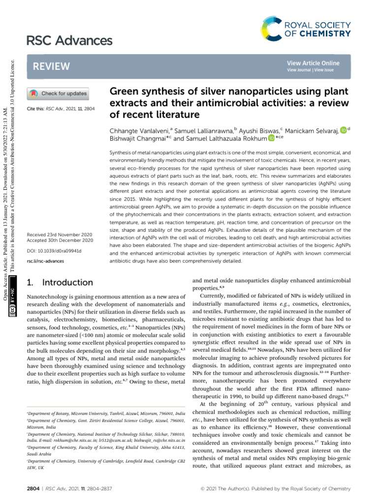 Green Synth2 Review | PDF | Nanoparticle | Antimicrobial