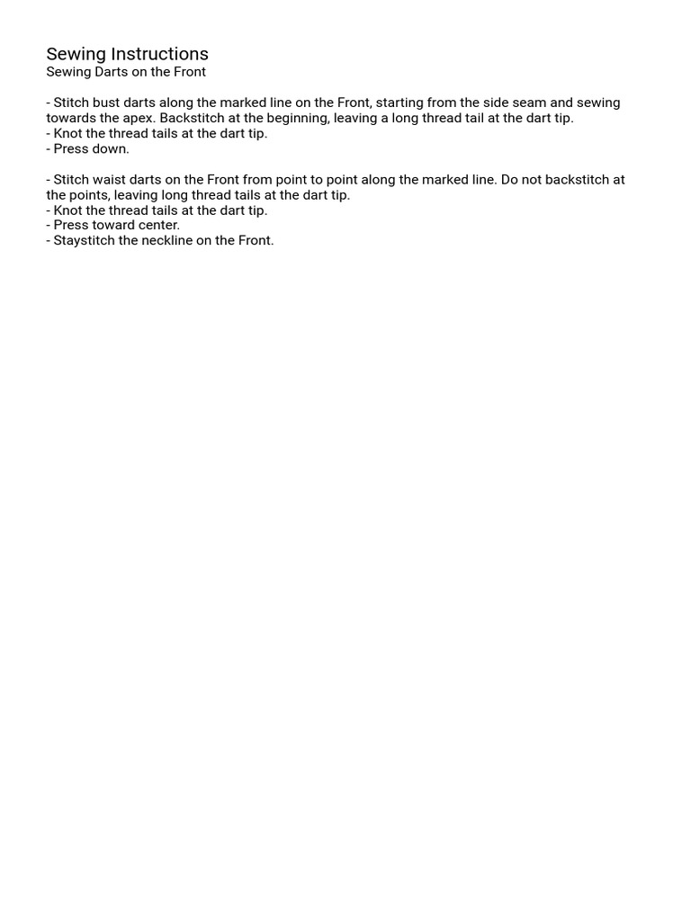 Sewing Instructions | PDF | Seam (Sewing) | Sewing