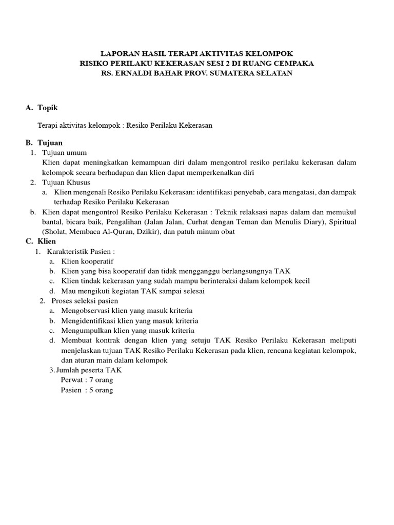 Evaluasi - Laporan Hasil Terapi Aktivitas Kelompok | PDF