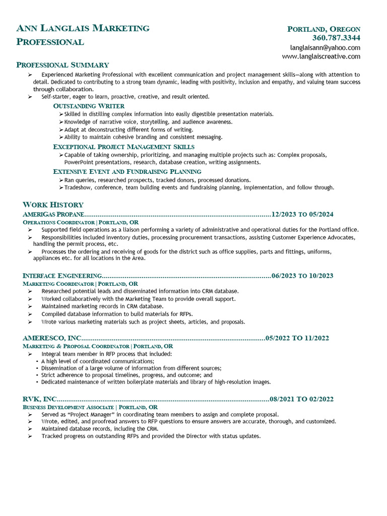 Langlais Marketing Resume, 6.24.24 | PDF | Marketing | Customer Relationship Management