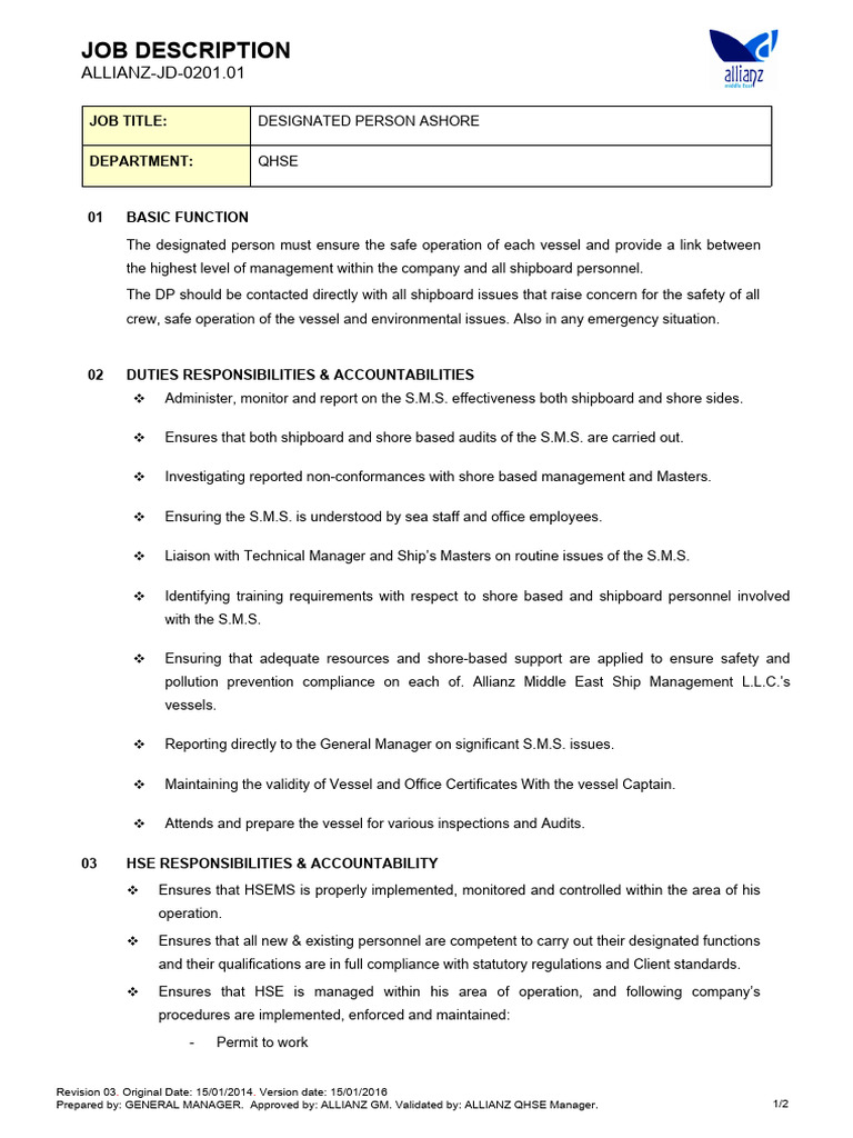 Allianz-Jd-0201.01 Job Description - Dpa | PDF | Audit | Regulatory ...