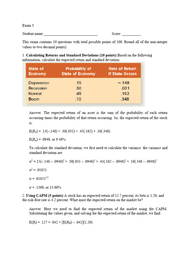 Exam 3 - Questions Answers | PDF | Capital Structure | Cost Of Capital