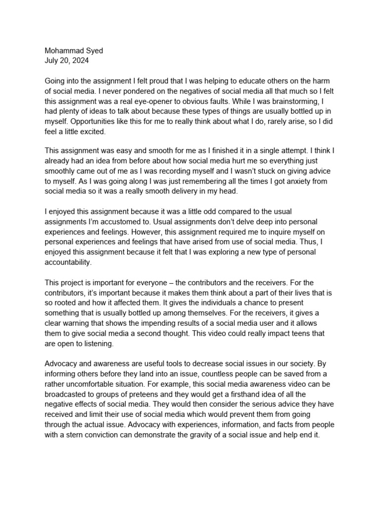 Social Media Reflection - Mohammad Syed | PDF | Social Media | Popular ...