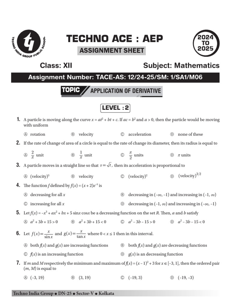 Math XII CH 6 (Assi L 2) Application of Derivative | PDF | Acceleration | Velocity