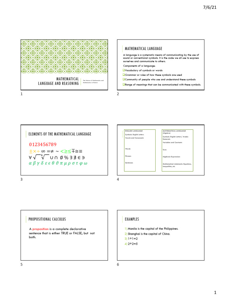 Mathematical Language and Reasoning Handout 1 | PDF | Mathematics ...