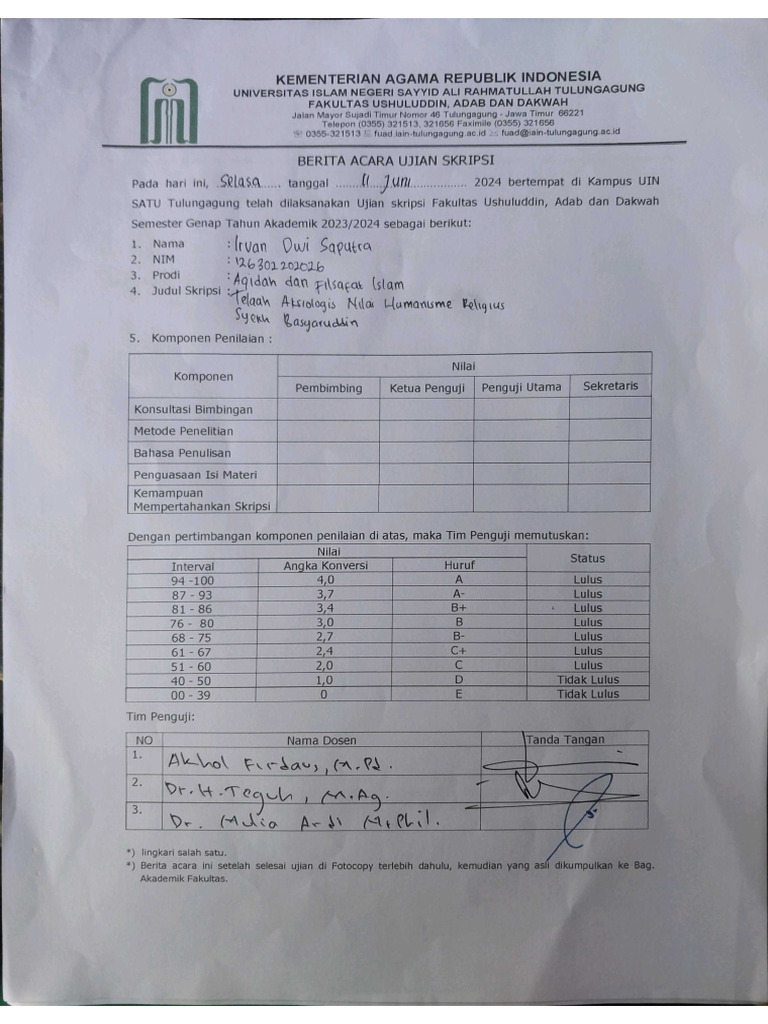 Irvan Dwi Saputra - 126302202026 - Berita Acara Ujian Skripsi | PDF Irvan Dwi Saputra - 126302202026 - Berita Acara Ujian Skripsi | PDF