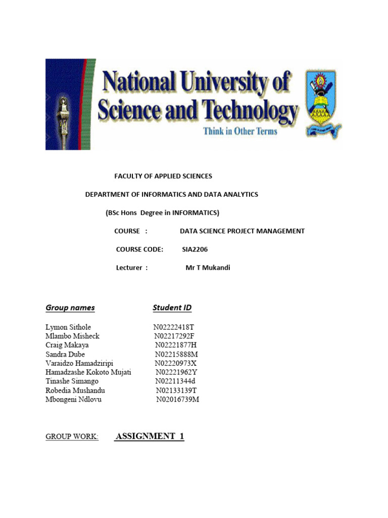 Group 1.. Assignment 1.. Data Science Project. | PDF | Project Management