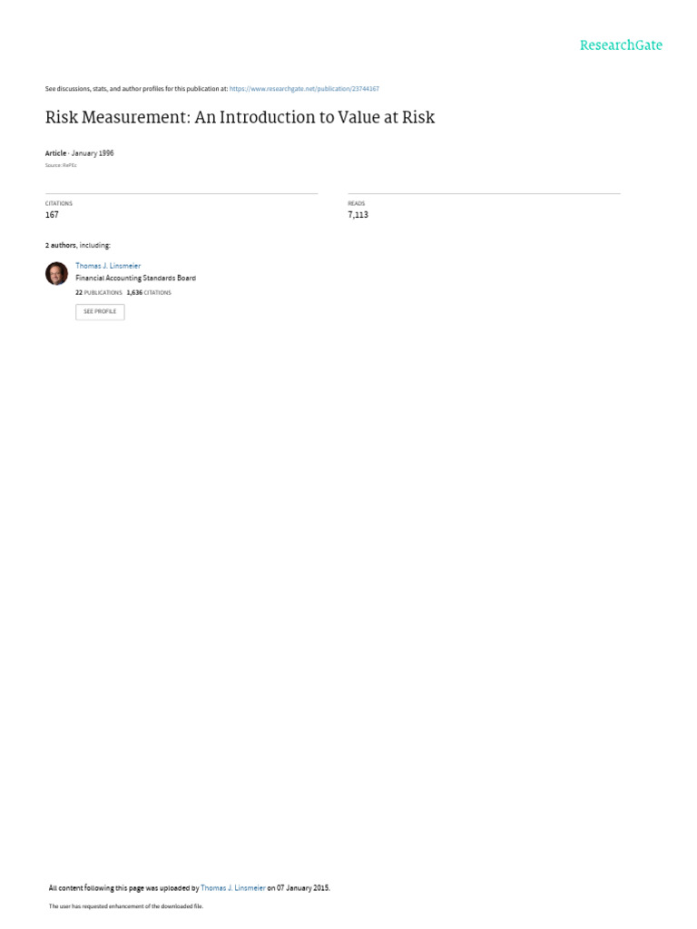 IV Value at Risk. Financial Analysts Journal | PDF | Value At Risk | Standard Deviation