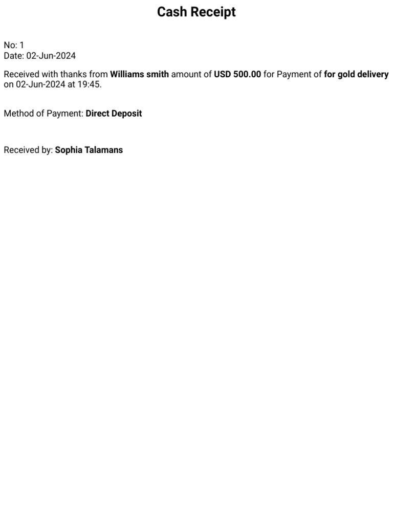 Cash Receipt for Gold Delivery Payment | PDF