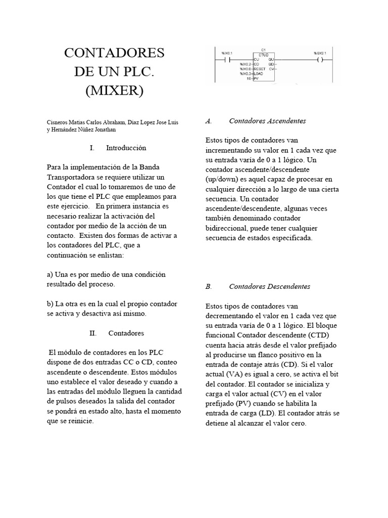 Contadores en PLC: Tipos y Funciones | PDF | Controlador lógico ...