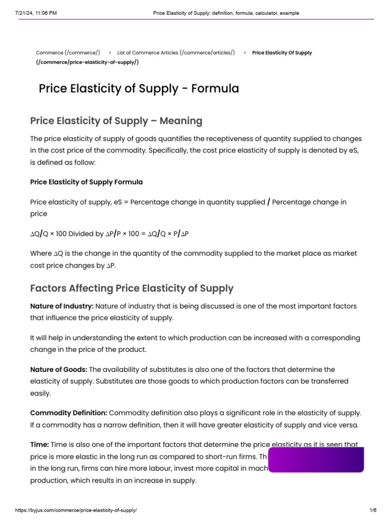 Price Elasticity of Supply - Definition, Formula, Calculator, Example ...
