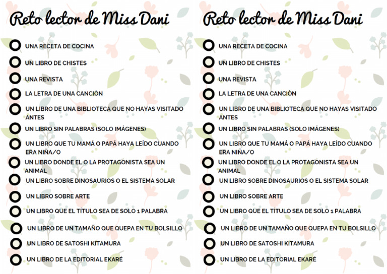 Reto Lector Miss Dani | PDF