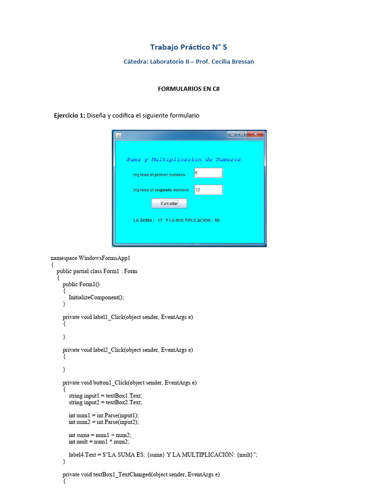 05 - Ejercicios Con Formularios | PDF | C Sharp (lenguaje de programación) | Paradigmas de ...