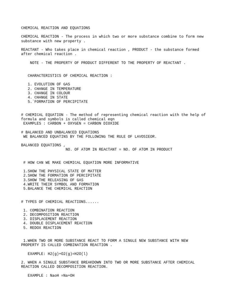 Chemical Reaction and Equatons (Notes) | PDF | Chemical Reactions | Redox