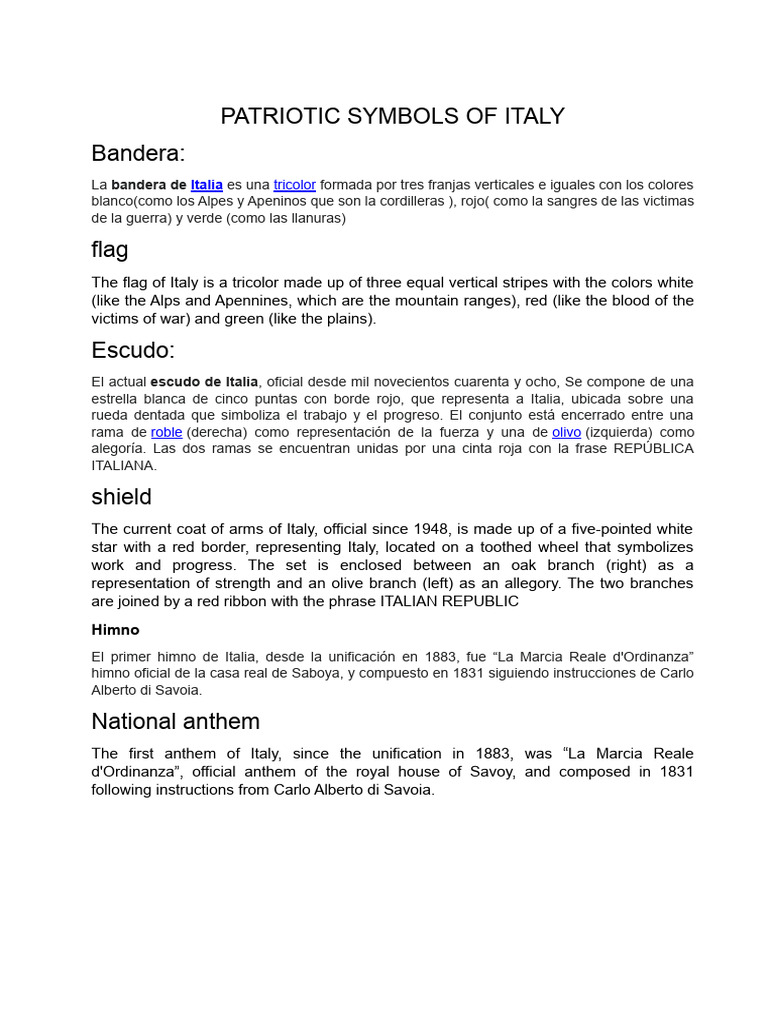 Italy's Patriotic Symbols Explained | PDF | Italy | National Symbols