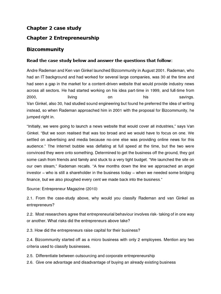 Chapter 2 Case Study MEMO | PDF | Entrepreneurship | Business