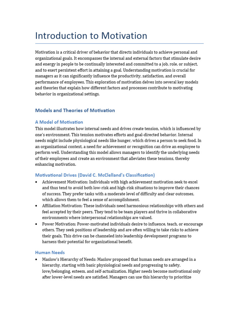 Introduction To Motivation Expanded and Formatted | PDF | Motivational | Motivation