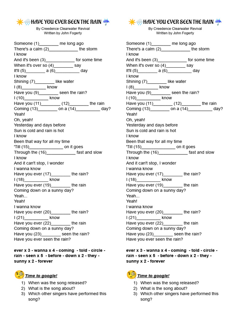 Have You Ever Seen the Rain Lyrics | PDF | American Music Articles ...