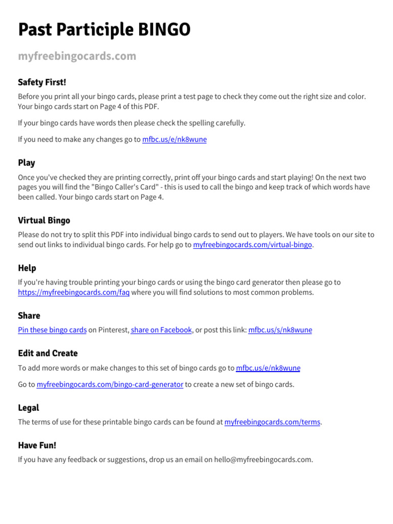 Past Participle BINGO | PDF