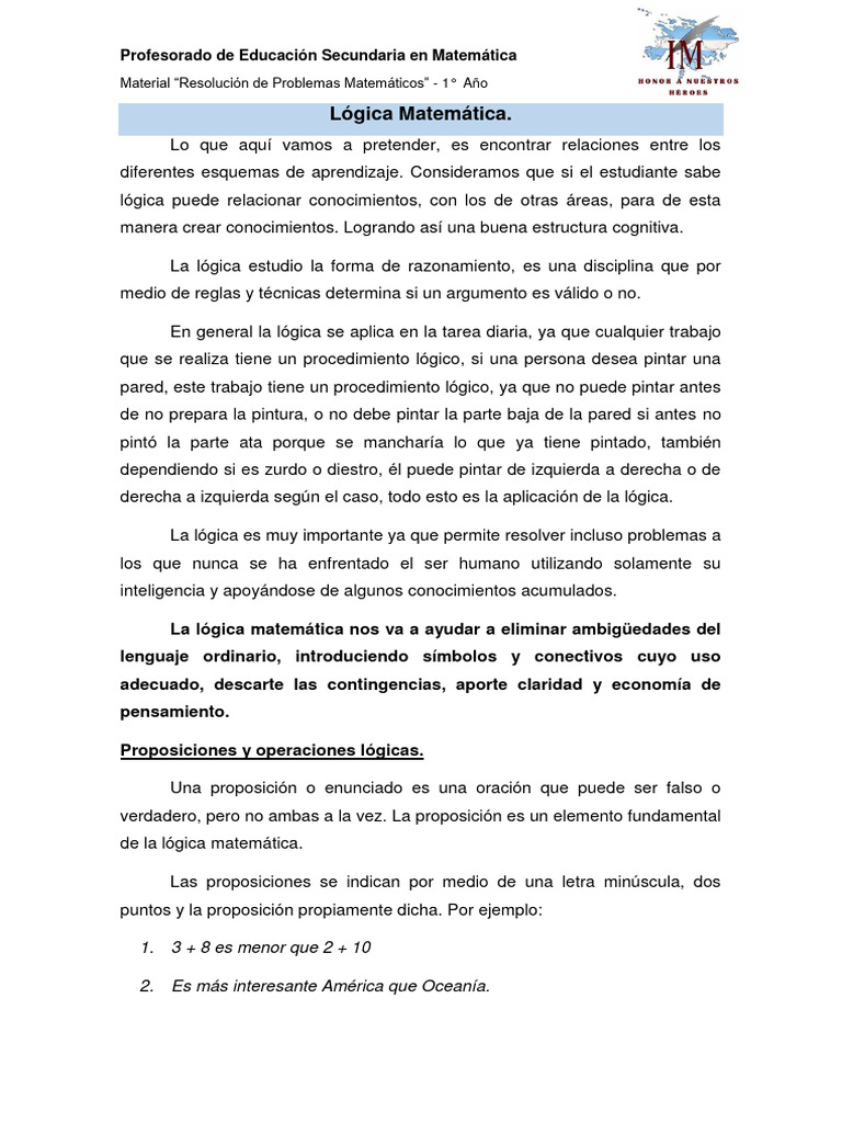 Clase N1 - Logica Matematica | PDF | Lógica | Proposición