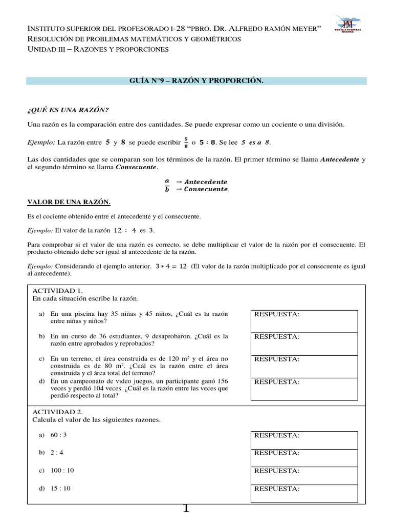 Clase N9 - Razon y Proporcion | PDF | Proporción | Matemática Elemental