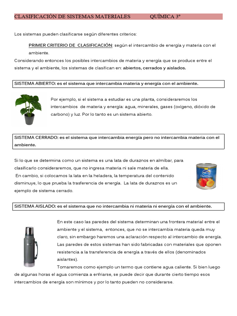 Clasificacion de Sistemas Materiales | PDF | Naturaleza | Química
