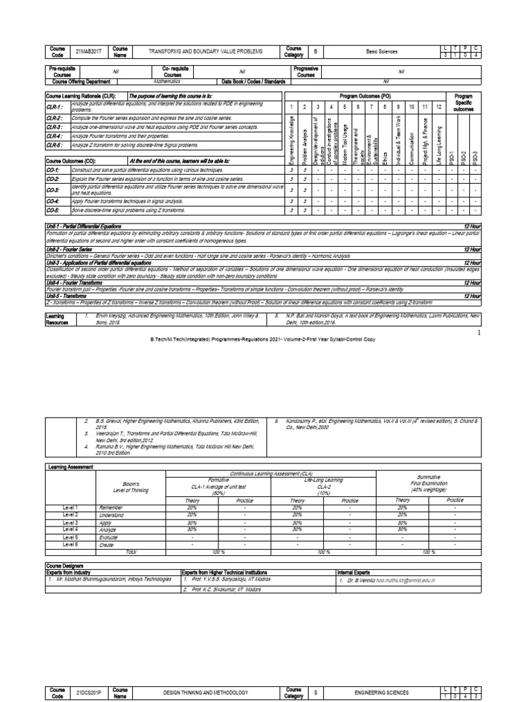 21 Regulation III Sem Syllabus | PDF | Fourier Series | Fourier Transform