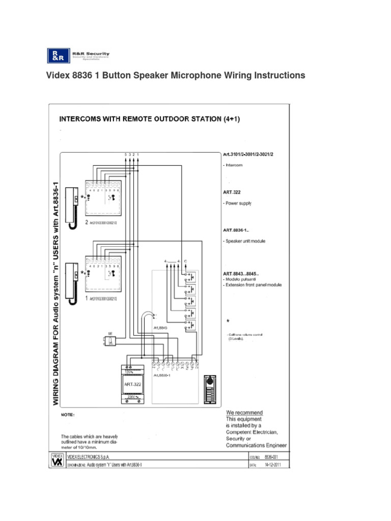 Videx 8836 1 Button Speaker Microphone Wiring Instructions | PDF ...