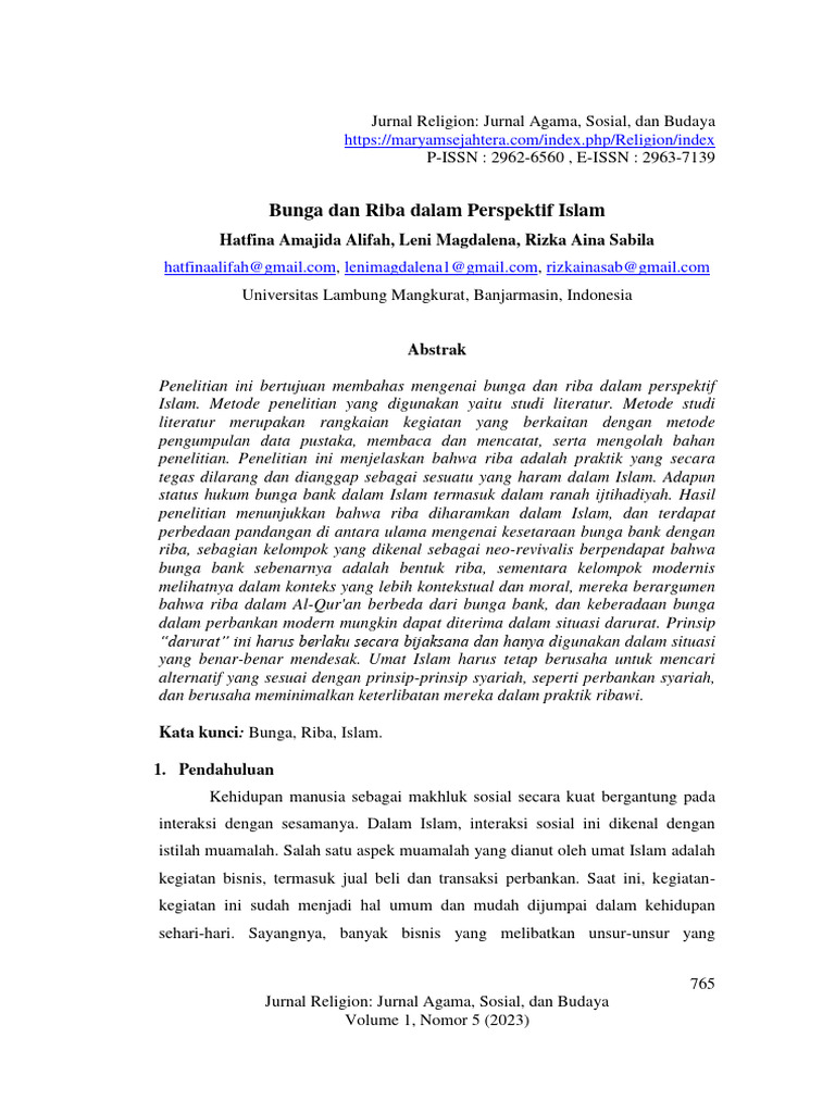 (Revisi) Bunga Dan Riba Dalam Perspektif Islam-1 | PDF | Ilmu Sosial