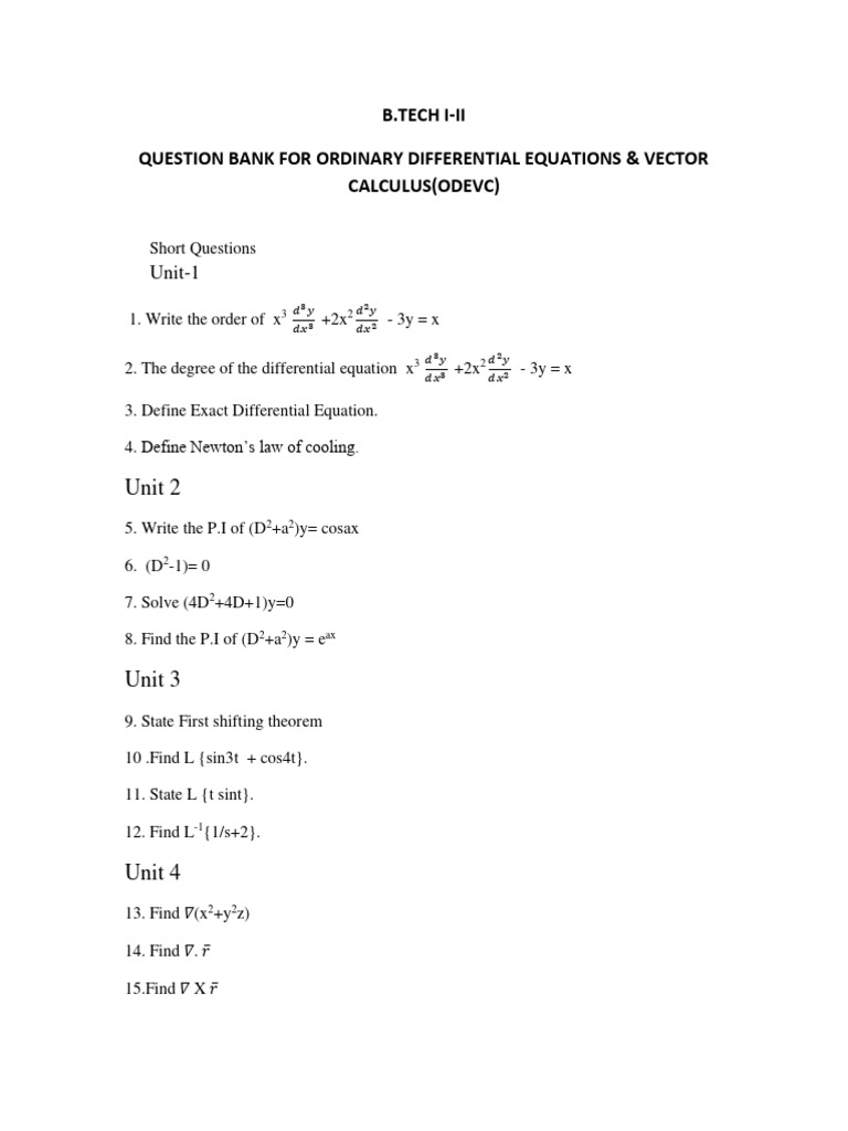 Maths Unit Wise Questions | PDF | Laplace Transform | Equations