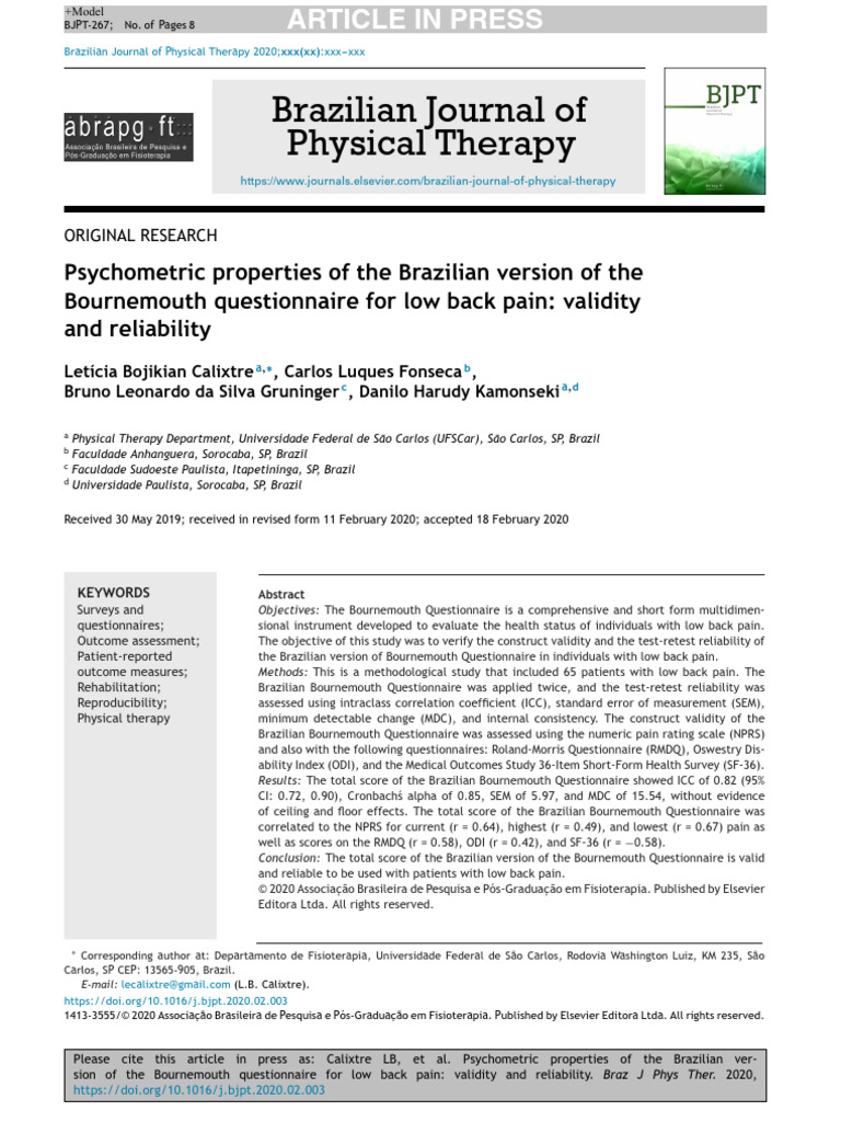 Psychometric Properties of The Brazilian Version of The Bournemouth ...