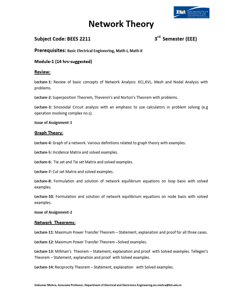 Lesson Plan-Network Theory | PDF | Filter (Signal Processing) | Laplace Transform
