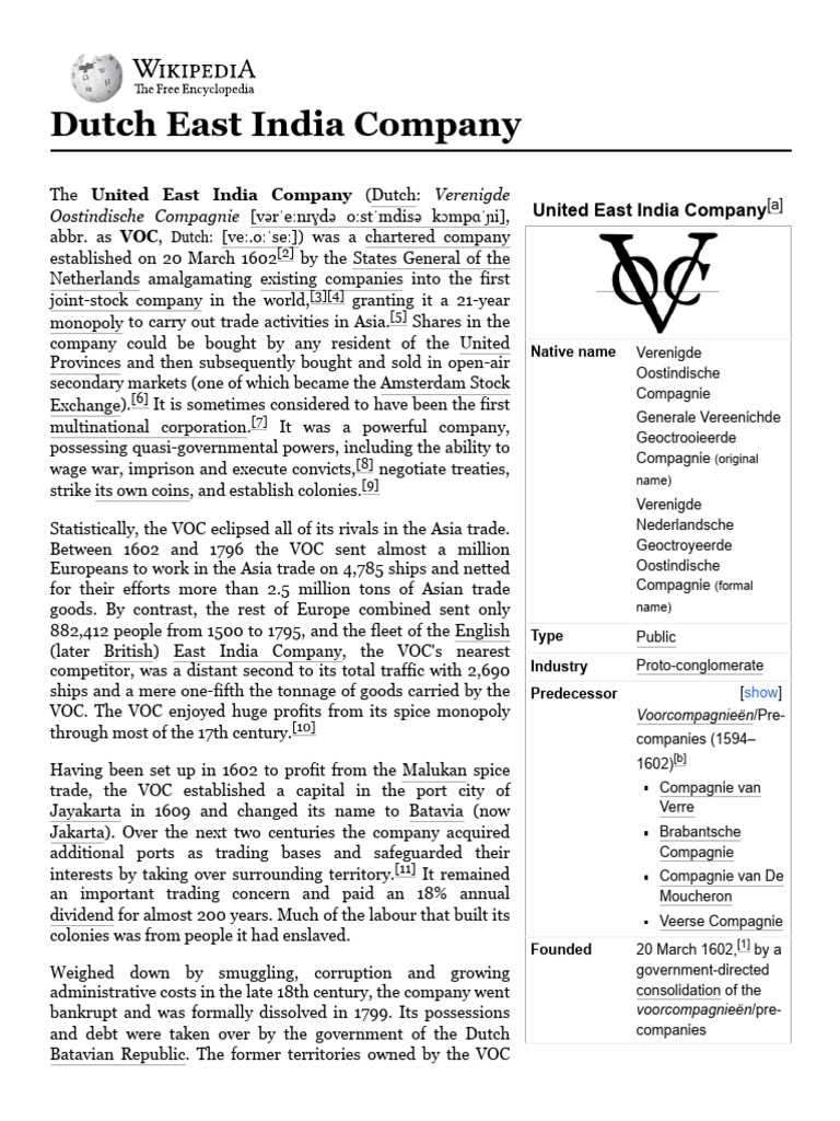 Dutch East India Company - Wikipedia | PDF