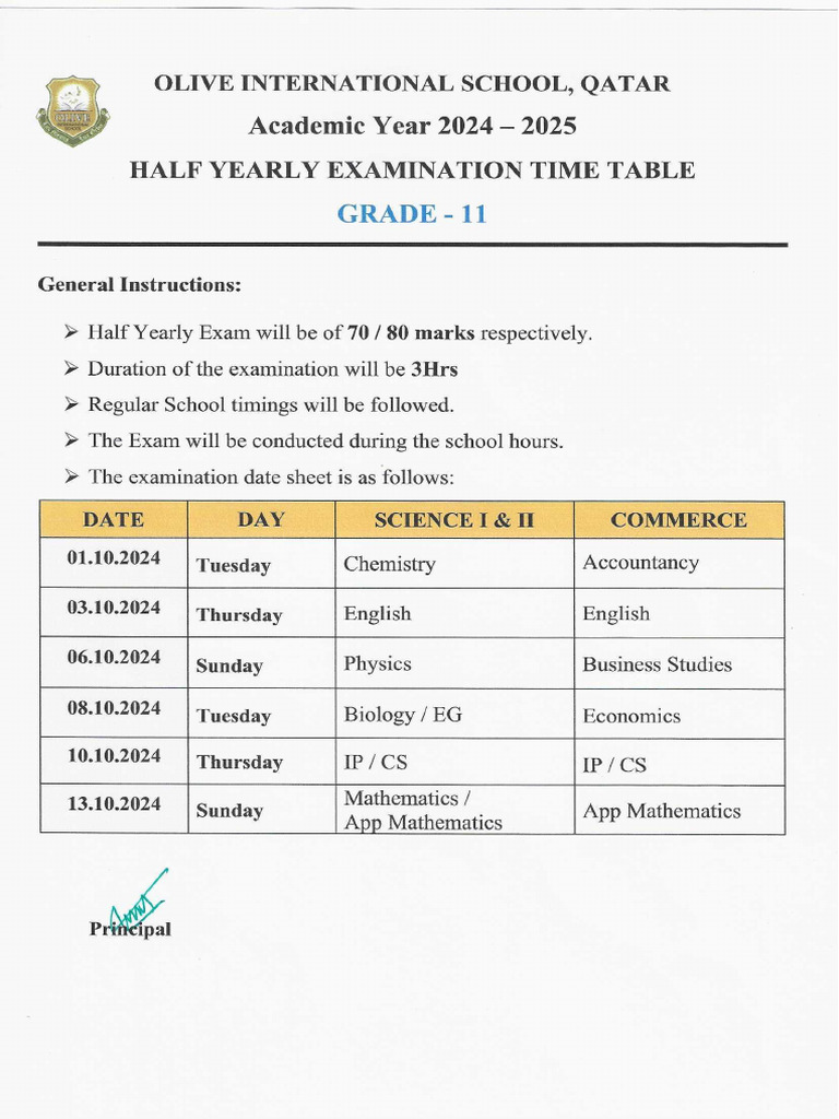 HY - G 11 Time Table | PDF