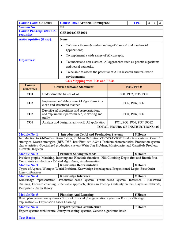 CSE3002 - ARTIFICIAL-INTELLIGENCE - ETH - 2.0 - 11 - CSE3002 - Artificial Intelligence - Revised ...