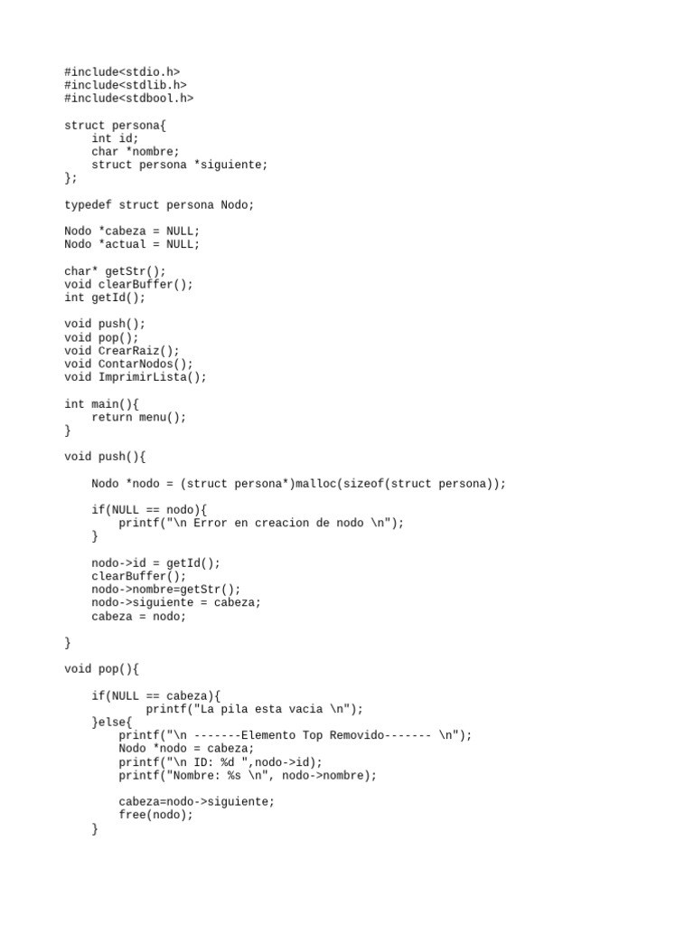 Implementación de Pila en C con Estructuras | PDF | Ingeniería de software | Tecnología de ...