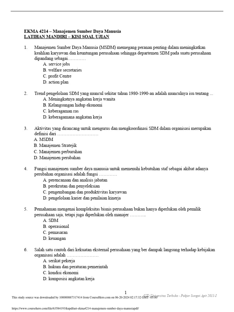 Ekma4214 Manajemen Sumber Daya Manusia PDF | PDF