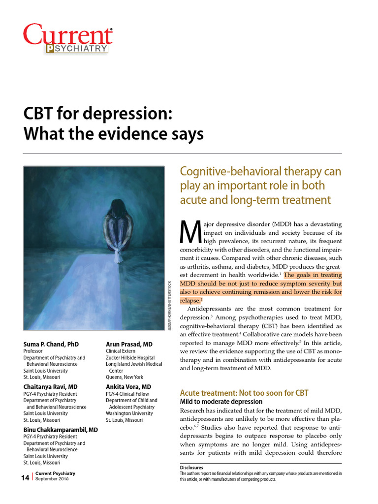 Cbt In Depression Pdf Major Depressive Disorder Cognitive