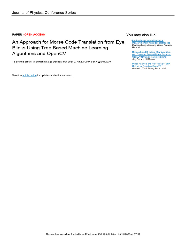 An Approach For Morse Code Translation From Eye Blinks Using Tree Based ...