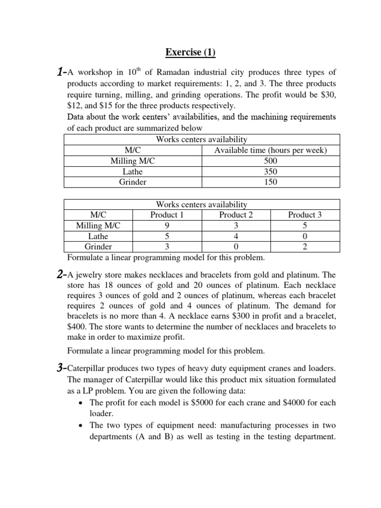 Exercise 1 | Download Free PDF | Mill (Grinding) | Linear Programming